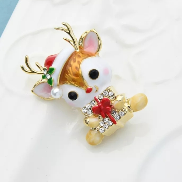 Jewelry | New 18k Gp Christmas Reindeer Brooch Pin | Poshmark